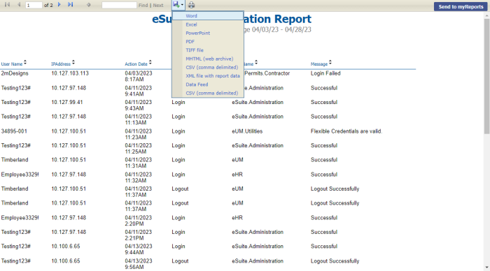 eSuite Authentication Log Report