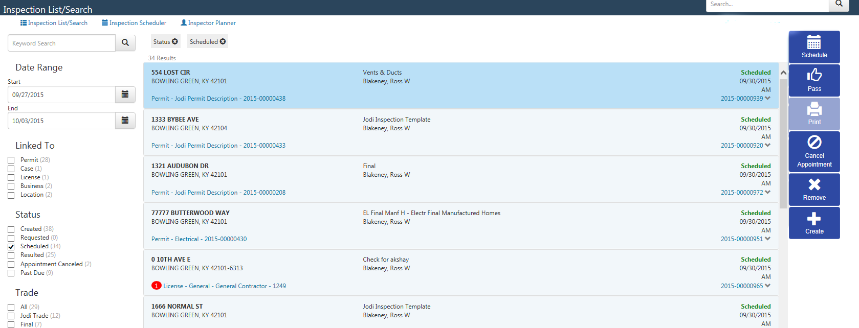 Inspection List/Search