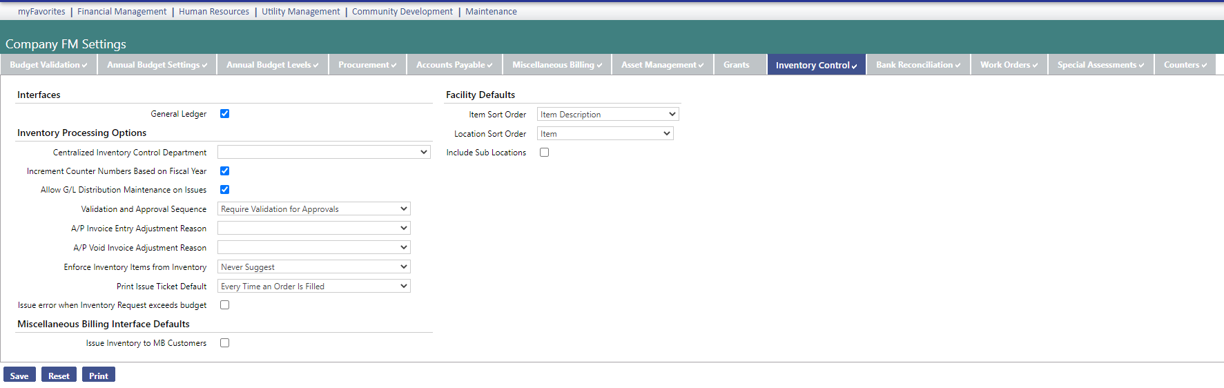 Inventory Control Tab